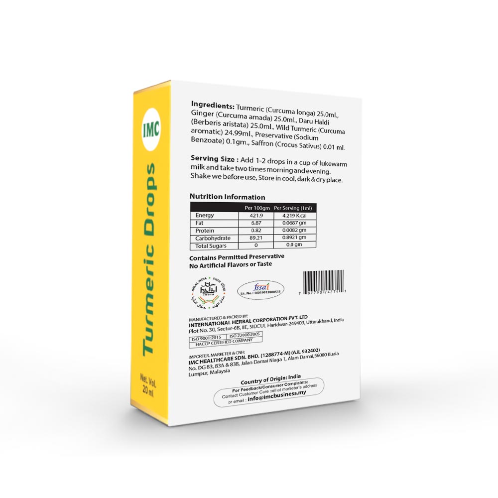 Botanical Beverage Mix Turmeric With Saffron Drops IMC HEALTHCARE SDN BHD